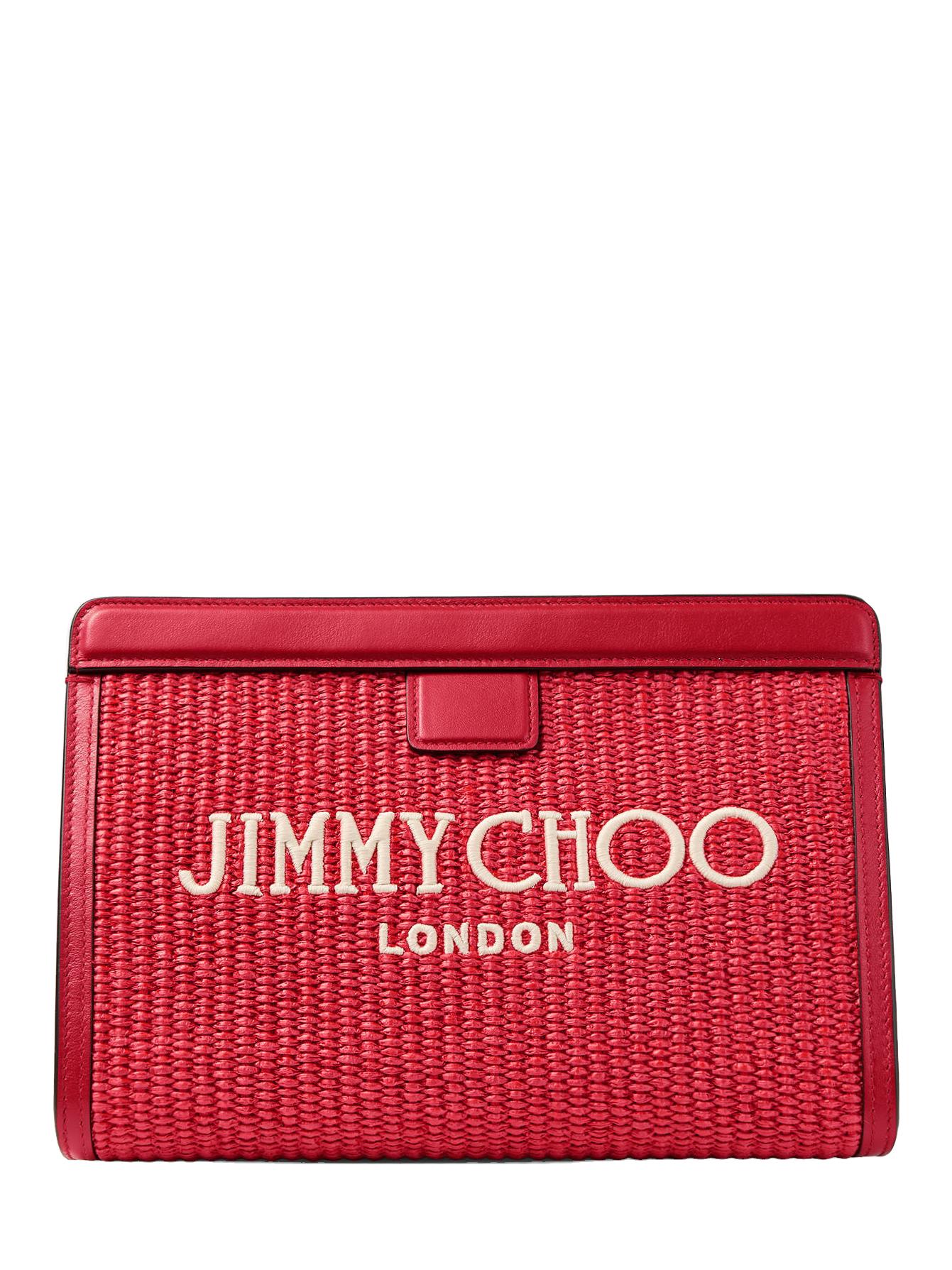JIMMY CHOO Avenue London Embroidered Raffia and Leather Pouch